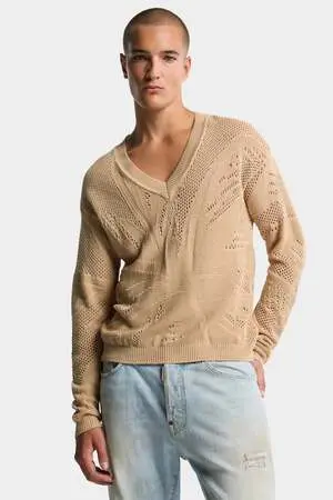 Dsquared2 V-neck Pullover With Openwork Palm Tree Detailing