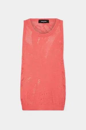 Dsquared2 Openwork Knit Tank Top With Palm Tree Motif - Red