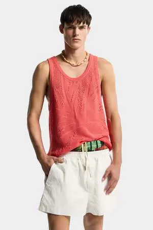 Dsquared2 Openwork Knit Tank Top With Palm Tree Motif