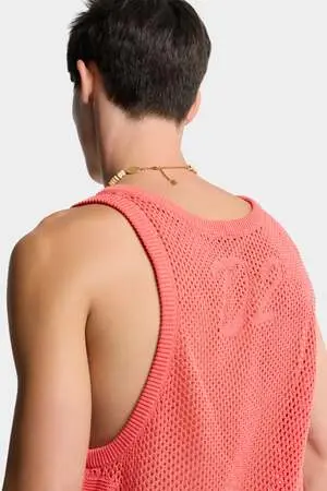 Dsquared2 Openwork Knit Tank Top With Palm Tree Motif