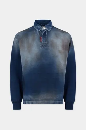 Dsquared2 Denim Effect Knit Long Sleeve Polo - Blue