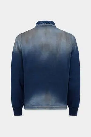 Dsquared2 Denim Effect Knit Long Sleeve Polo