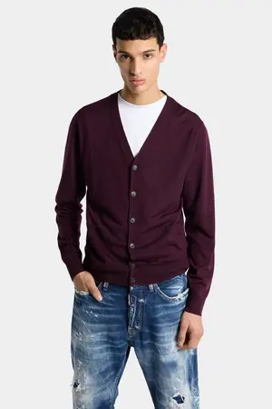 Dsquared2 V-neck Wool Cardigan - Bordeaux
