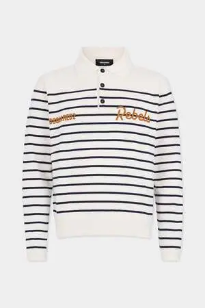 Dsquared2 Striped Long Sleeve Polo Shirt - Grey