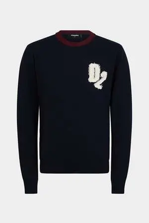 Dsquared2 Wool Pullover With Raw-edge Crew Neck And Patches - Black