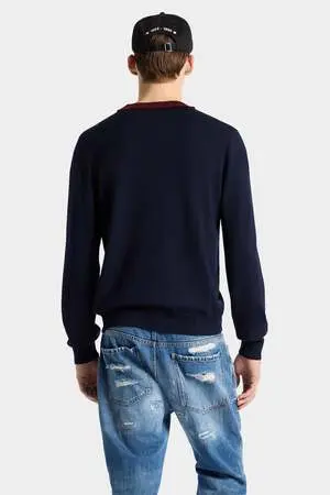 Dsquared2 Wool Pullover With Raw-edge Crew Neck And Patches - Black