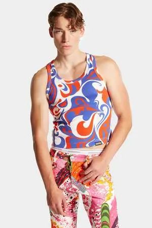 Dsquared2 All-over Print Stretch Cotton Tank Top - Fantasy