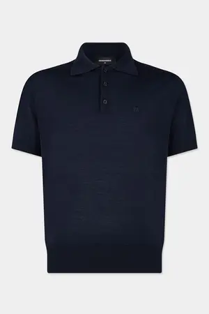 Dsquared2 Wool Short Sleeve Embroidered Polo - Blue