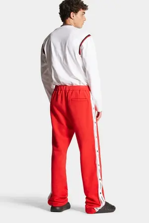 Dsquared2 Cotton Fleece Trousers With Side Button Detail - Red