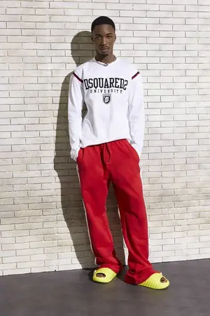 Dsquared2 Cotton Fleece Trousers With Side Button Detail - Red