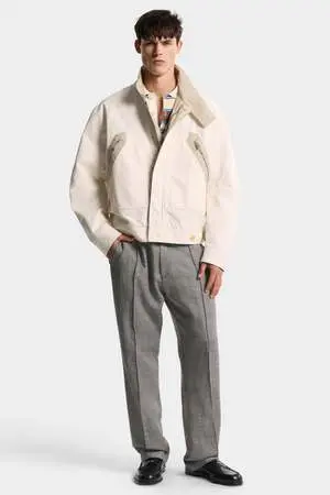 Dsquared2 Pied De Poule Relaxed Fit Wool-linen Trousers