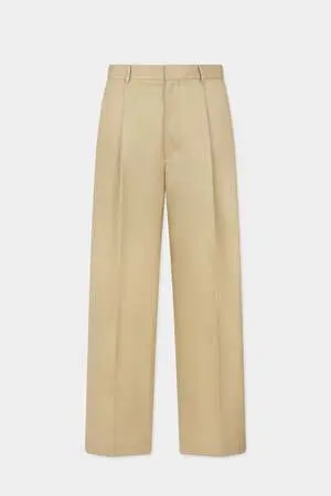 Dsquared2 Easy Zoot Cotton Twill Pleated Wide Leg Trousers - Beige