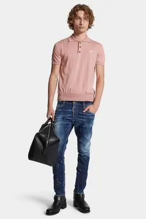 Dsquared2 Medium Wash Skater Jeans With Whiskering And Splatter Details - Blue