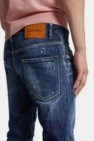 Dsquared2 Medium Wash Skater Jeans With Whiskering And Splatter Details - Blue