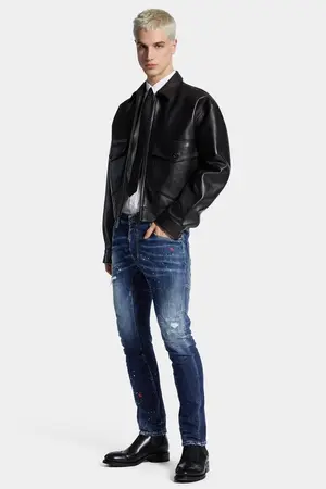 Dsquared2 Medium Red Spots Wash Tidy Biker Jeans - Blue