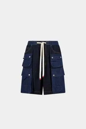 Dsquared2 Dark Wash Cargo Denim Shorts With Drawstring Waist - Blue