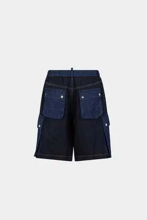 Dsquared2 Dark Wash Cargo Denim Shorts With Drawstring Waist