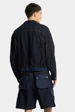 Dsquared2 Dark Wash Cargo Denim Shorts With Drawstring Waist