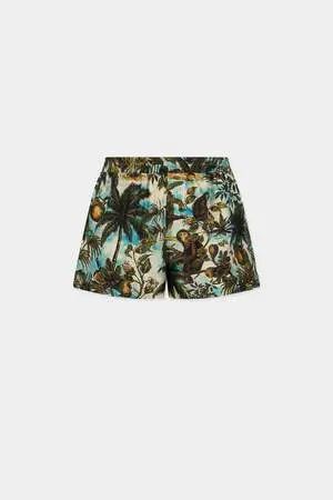 Dsquared2 Monkey Print Silk Twill Pull-on Shorts - Black