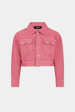 Dsquared2 Oxford Denim Boxy Cropped Jacket - Red