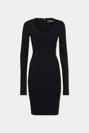 Dsquared2 Ribbed Long Sleeve Bodycon Dress - Black