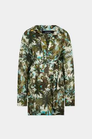 Dsquared2 Monkey Business" Print Cotton Voile Shirt Dress - Black