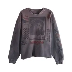 SAITOS Broken Halo Waffle" Graphic Long Sleeve Top - Grey
