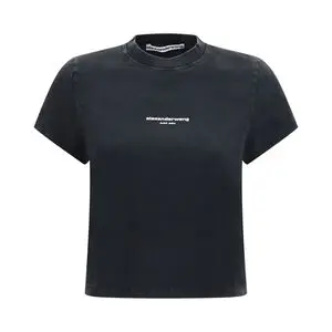 Alexander Wang Shrunken Short-sleeve Logo Print Tee 'washed - Black