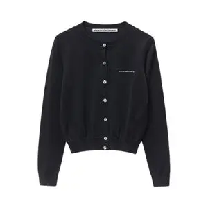 Alexander Wang Hotfix Logo Long-sleeve Crewneck Cardigan - Black