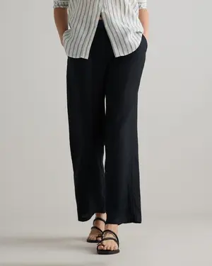 Quince 100% European Linen Pleated Trouser 28 - Black