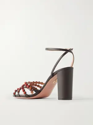 AQUAZZURA Gemma 85 Embellished Leather Block Heel Sandals