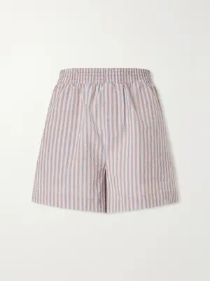Varley Darina Striped Seersucker Cotton-blend Shorts - Blue