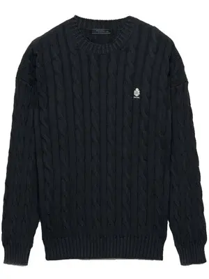 Prada Crewneck Cable Knit Cotton Sweater