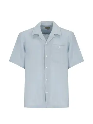 Woolrich Linen S/s Shirt - Blue