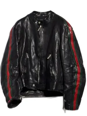 Gucci Buffalo Leather Bomber With Web Ribbon