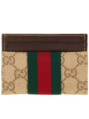 Gucci Card Holder With Web - Brown