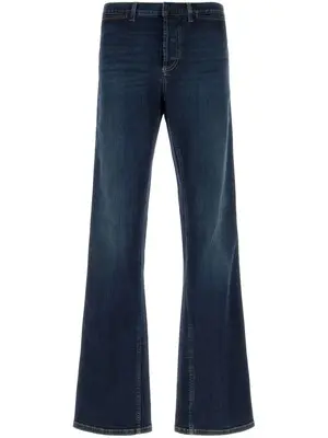 Gucci Cotton Denim Pants With Web Ribbon - Blue