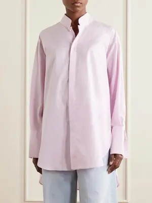 Comme Si Mandarin Collar Striped Cotton-poplin Tunic Shirt