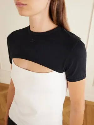 COURREGES Slash Contrast" Embroidered Logo Cut-out Cotton T-shirt