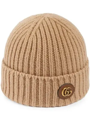 Gucci Cashmere Wool Beanie With Double G - Brown