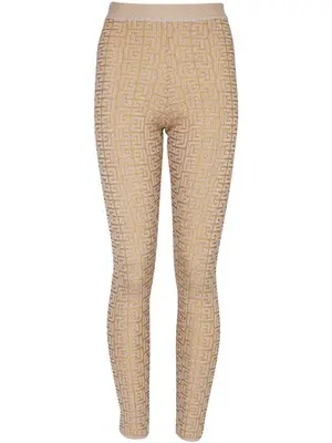 BALMAIN PARIS Labyrinth Monogram Knit Leggings