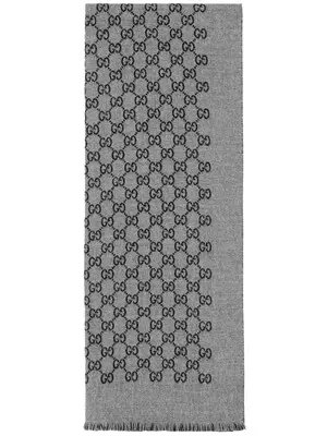 Gucci Gg Double Wool Jacquard Scarf - Gray