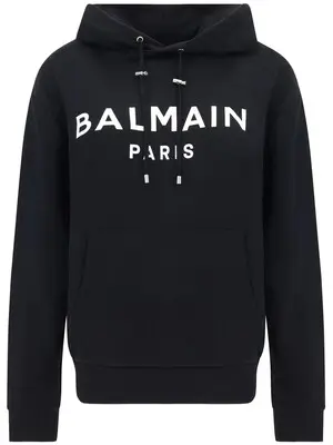 BALMAIN PARIS Hooded Sweatshirt With Print - Black
