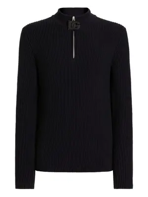 Dolce & Gabbana Ribbed Knit Quarter-zip Turtleneck With Dg Monogram Detail