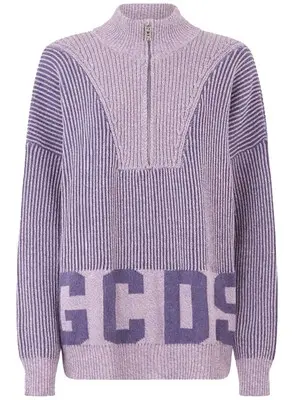 Gcds Ribbed Low Logo Half Zip Sweater