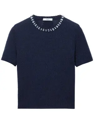 Prada Crew Neck Sweater In Wool And Cashmere - Blue