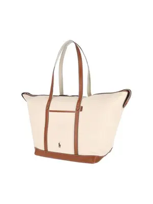 Polo Ralph Lauren Cotton Blend Tote Bag With Leather Trim - White