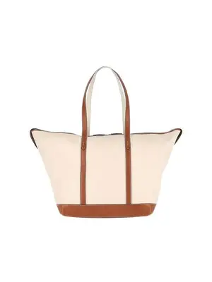 Polo Ralph Lauren Cotton Blend Tote Bag With Leather Trim - White