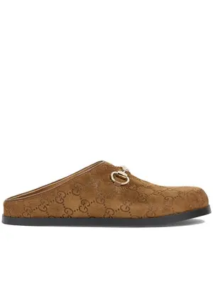 Gucci Gg Suede Horsebit Mules - Brown