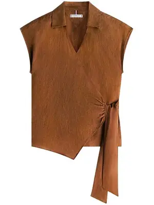 Tommy Hilfiger Linen Knot Top - Brown